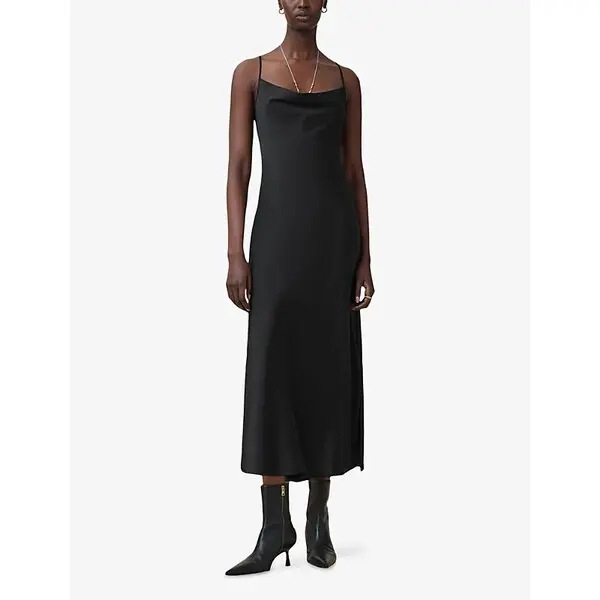 ALLSAINTS Hadley Square-neck Stretch-satin Midi Dress