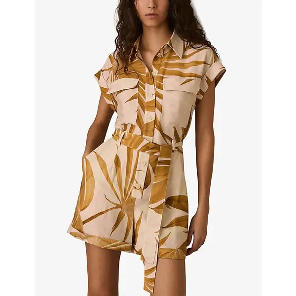 REISS Harri Palm-print Woven Playsuit