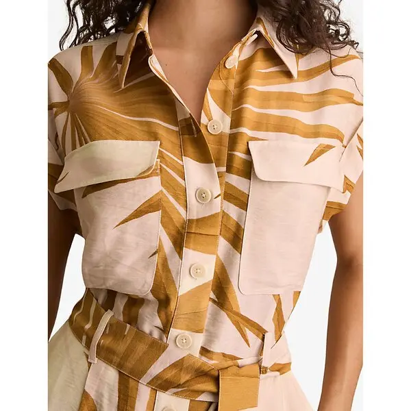 REISS Harri Palm-print Woven Playsuit