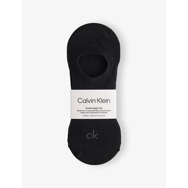 Calvin Klein Branded Ribbed-trim Stretch-cotton Footie Socks - Black