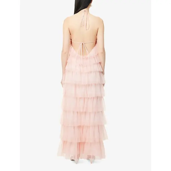 open lace back dress Lush And Lavish Pink Pretty Floral Maxi Dress
