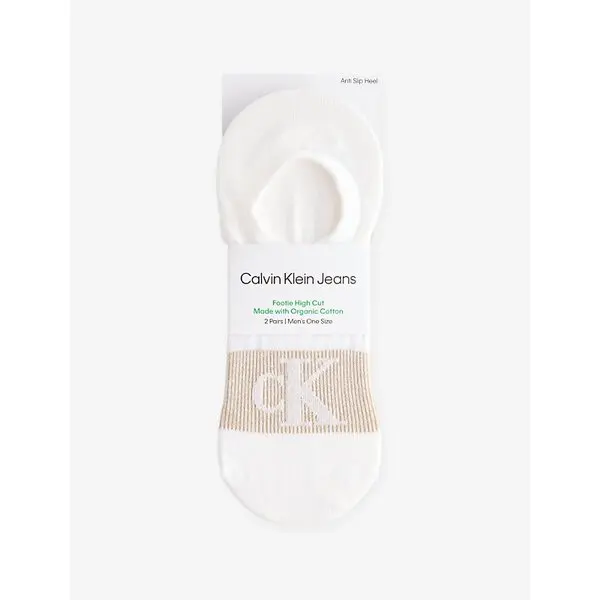 Calvin Klein Stretch Cotton-blend High-cut Footie Socks Pack - White/khaki