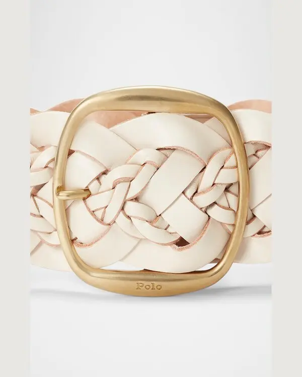 Ralph Lauren Oval Buckle Braided Leather Belt - Ivory  display picture 2
