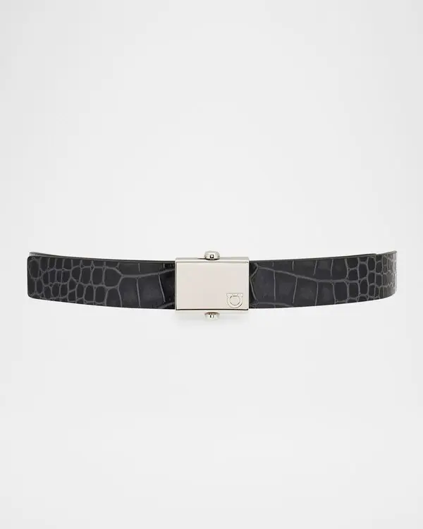 FERRAGAMO Square-buckle Reversible Leather Belt - Nero