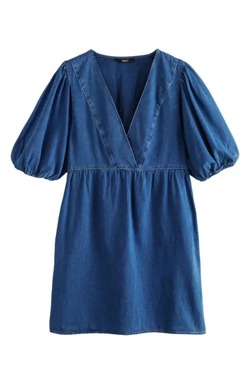 NEXT V-neck Puff Sleeve Denim Minidress