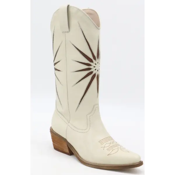 STIVALI NEW YORK Moonrise Western Cowboy Boots - Ivory