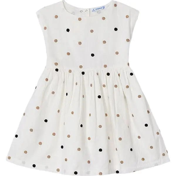 MAYORAL Embroidered Polka Dot Dress - Natural