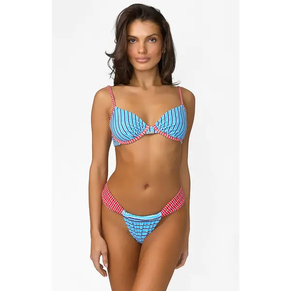 BEACH BUNNY Delphin Tango Brazilian Bottom - Blue Multi Stripe