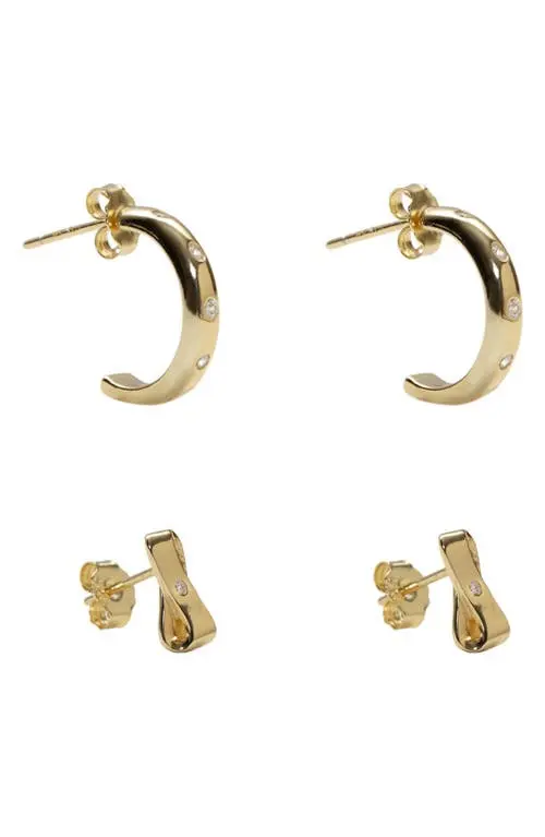 Argento Vivo Cubic Zirconia Stud And Hoop Earrings Set - Gold