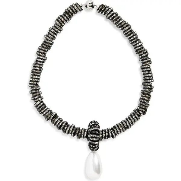 JULIETTA Faux Pearl Pendant Collar Necklace - Black