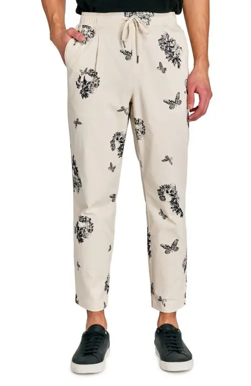CON.STRUCT Slim Fit Floral Skull Print Pleated Trousers