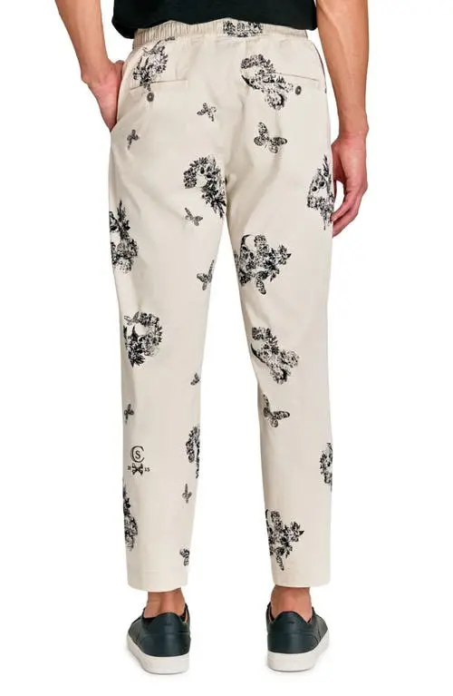 CON.STRUCT Slim Fit Floral Skull Print Pleated Trousers