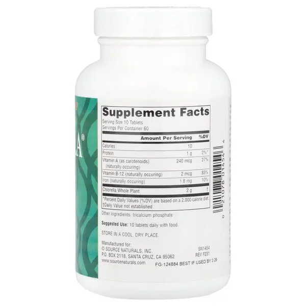 SOURCE NATURALS Yaeyama Chlorella 200mg 600 Tablets