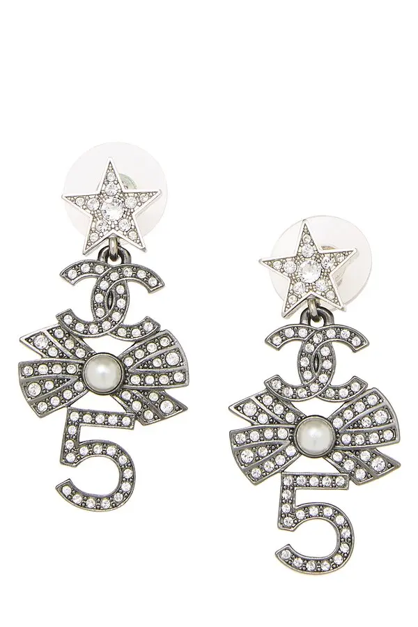 Chanel Crystal 'cc' Drop Earrings - Silver