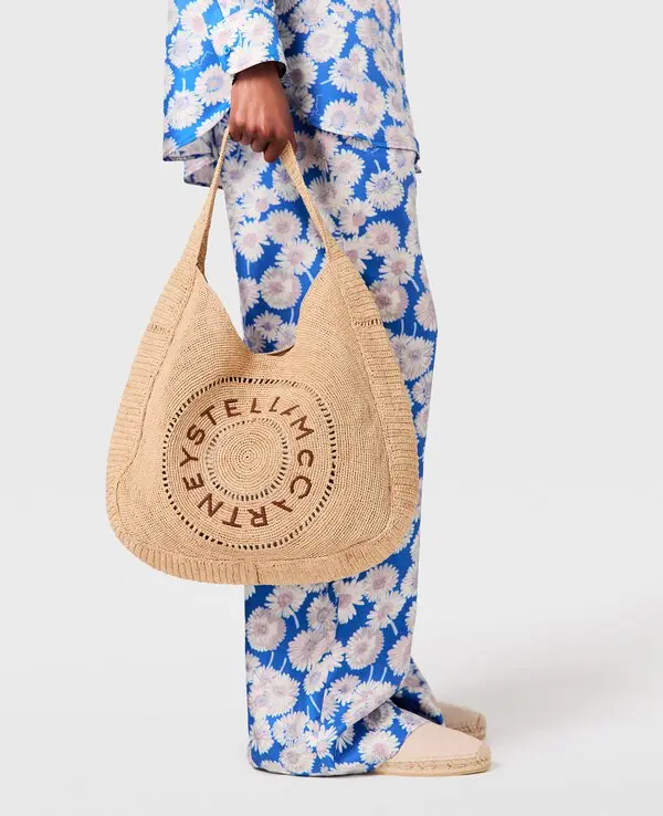Stella McCartney Large Logo Crochet Raffia Hobo Bag