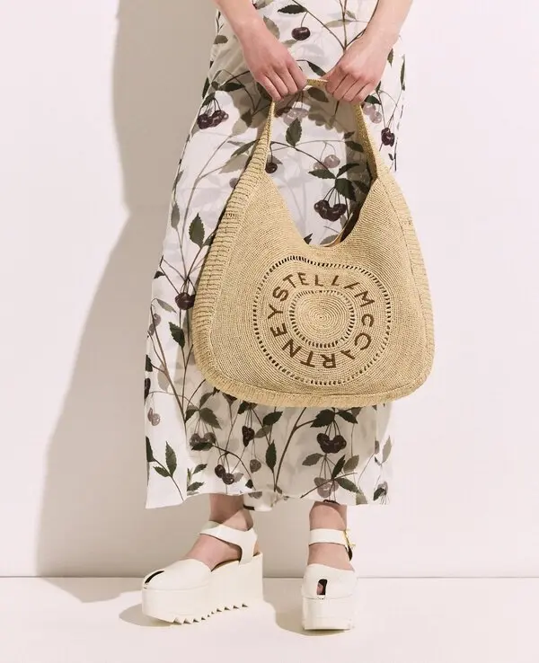 Stella McCartney Logo Raffia Slouchy Large Tote Bag