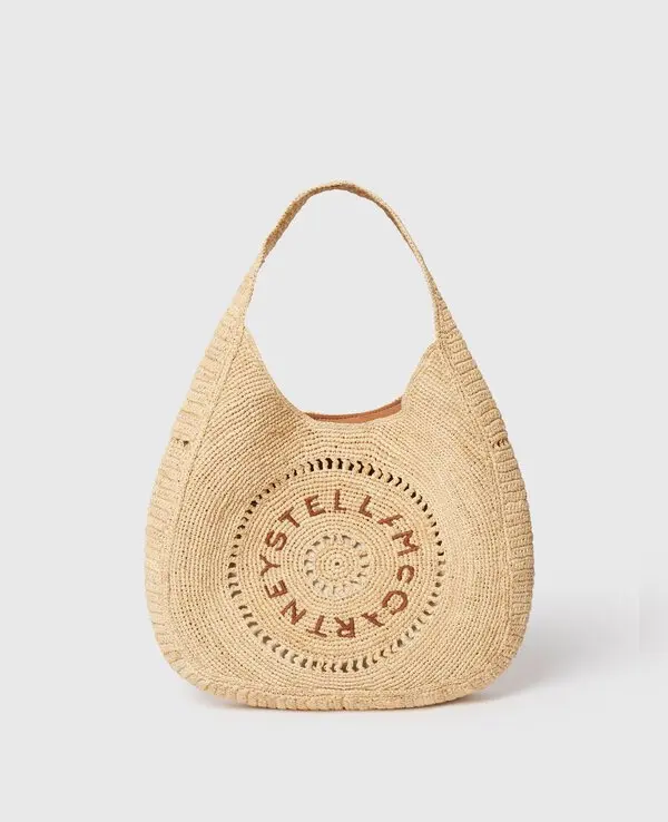 Stella McCartney Logo Crochet Raffia Hobo Bag - Beige