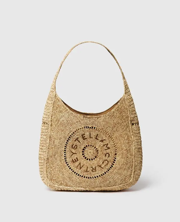 Stella McCartney Logo Small Crochet Raffia Hobo Bag - Beige