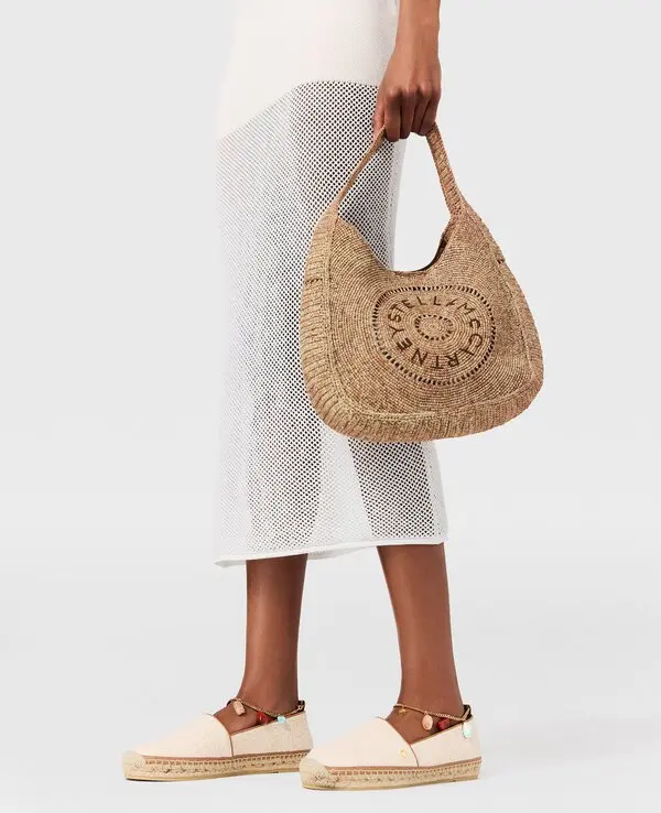 Stella McCartney Logo Crochet Raffia Hobo Bag