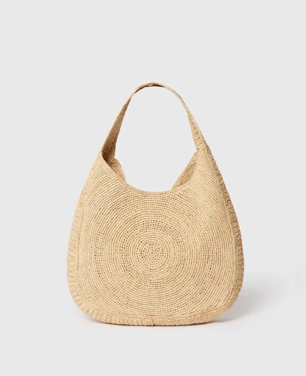 Stella McCartney Logo Crochet Raffia Hobo Bag - Beige