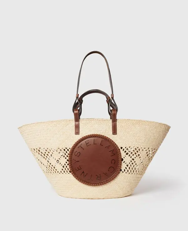 Stella McCartney Logo Raffia Crochet Large Tote Bag - Natural