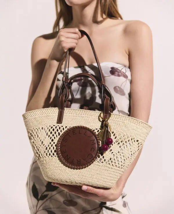 Stella McCartney Logo Raffia Crochet Tote Bag - Natural