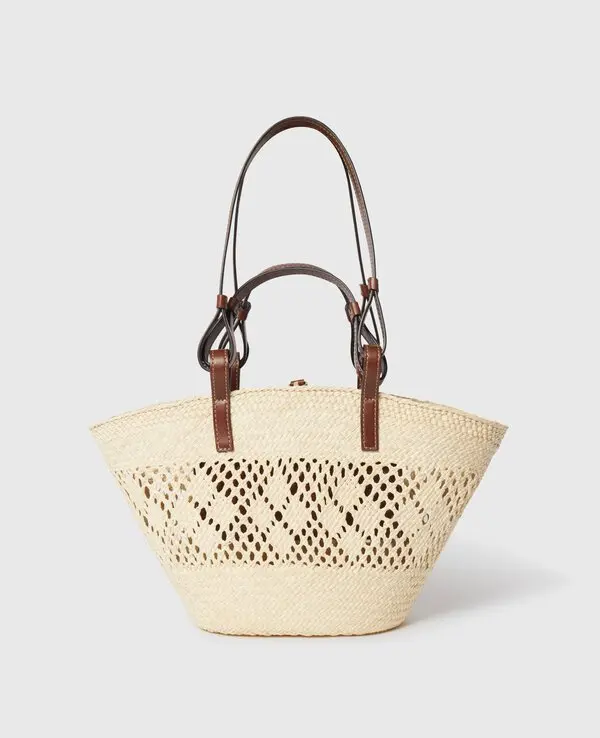 Stella McCartney Logo Raffia Crochet Tote Bag - Natural