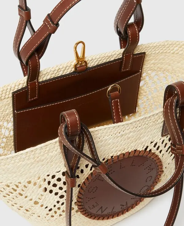 Stella McCartney Logo Raffia Crochet Tote Bag - Natural