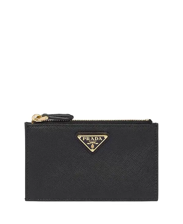 Prada Saffiano Leather Card Holder - Black/gold