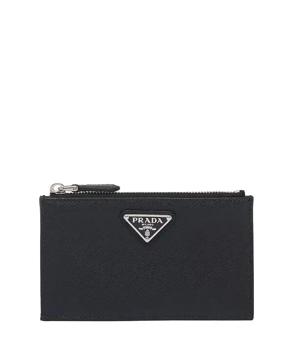 Prada Saffiano Leather Card Holder - Black/silver