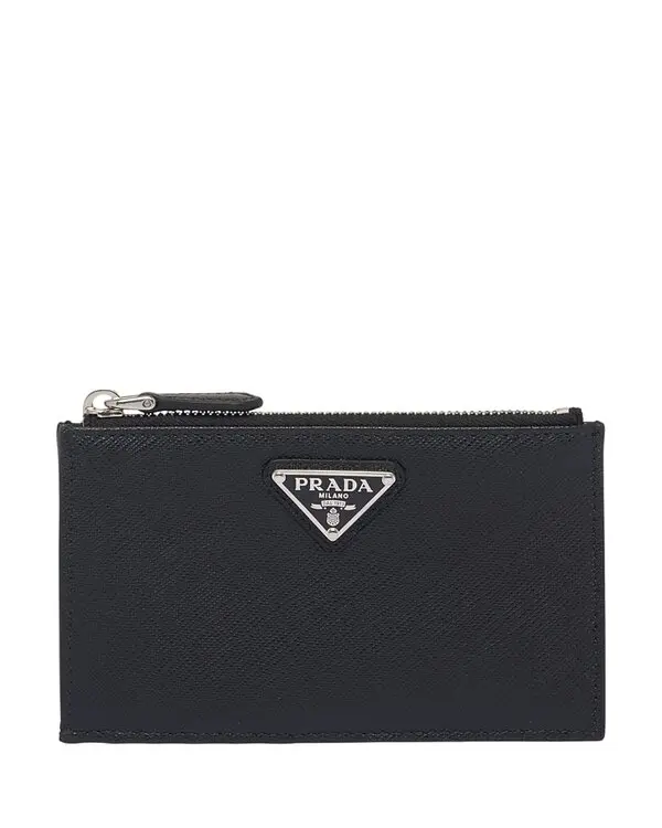 Prada Saffiano Leather Card Holder - Black/silver
