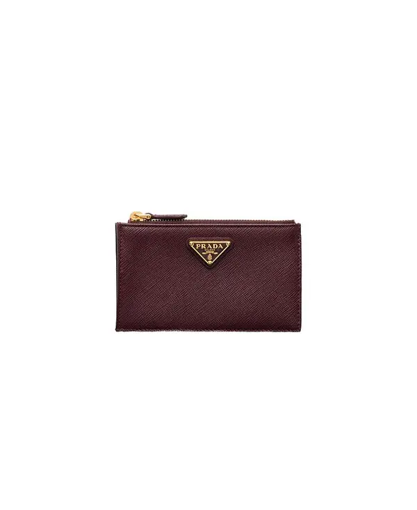 Prada Saffiano Leather Card Holder - Burgundy