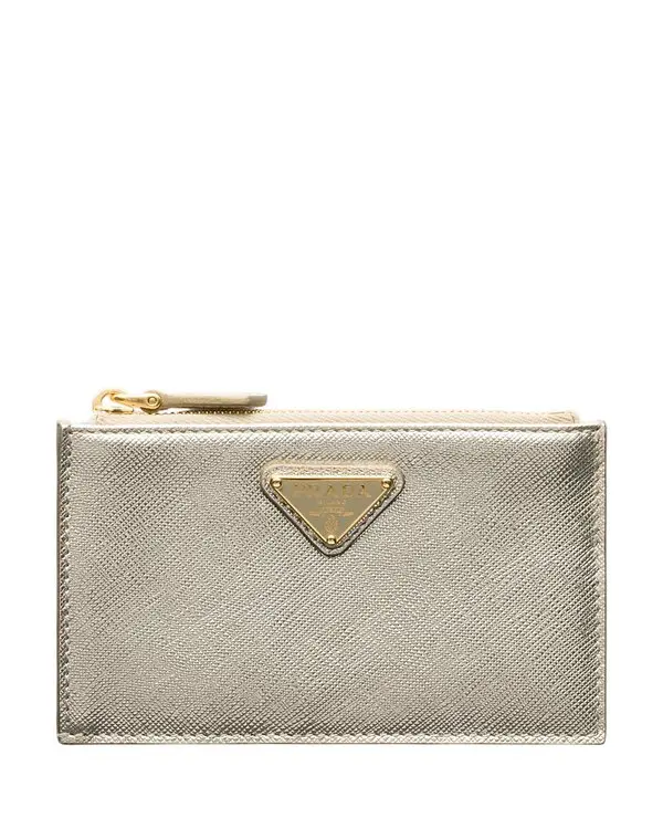 Prada Saffiano Leather Card Holder - Gold/silver