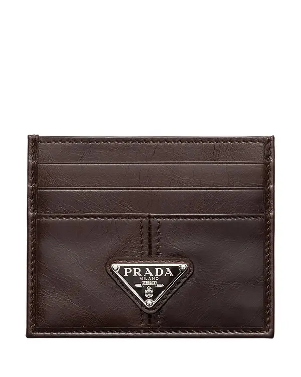 Prada Leather Card Holder - Dark Brown