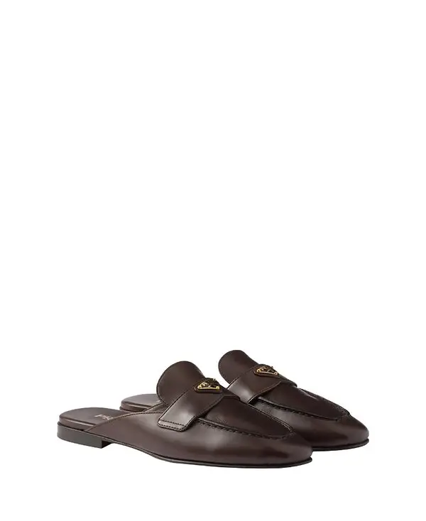 Prada Leather Slippers - Brown