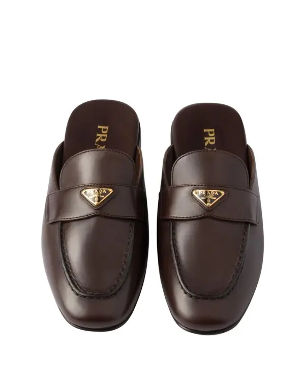 Prada Leather Slippers - Brown
