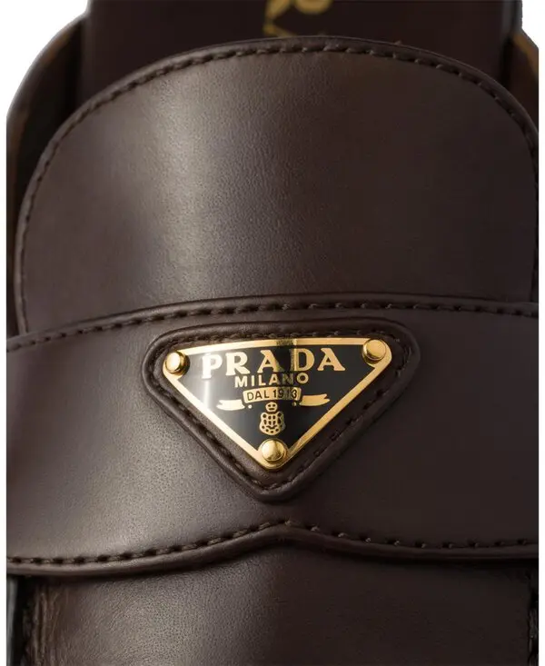 Prada Leather Slippers - Brown