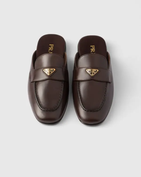 Prada Leather Slippers - Brown