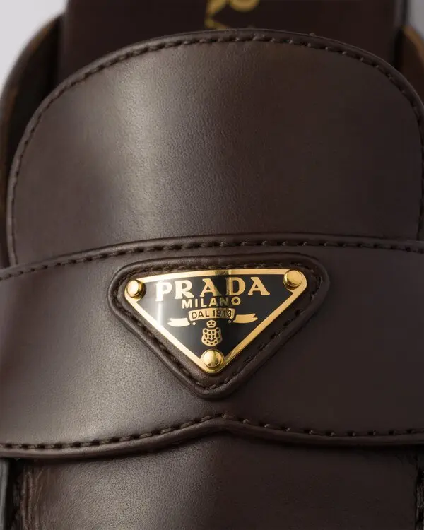 Prada Leather Slippers - Brown