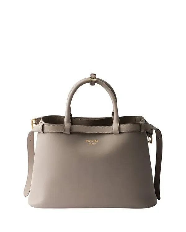 Prada Buckle Medium Leather Handbag - Grey