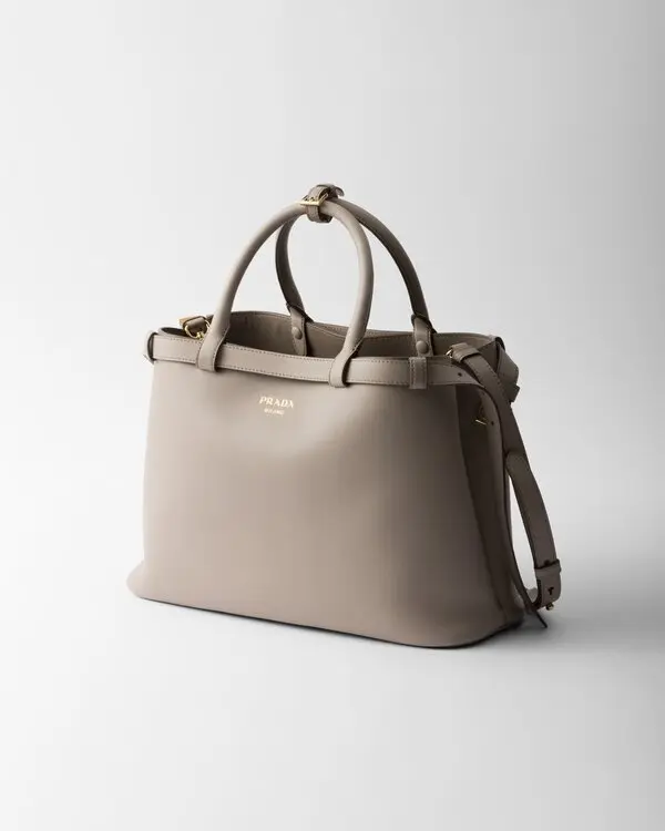 Prada Buckle Medium Leather Handbag - Grey