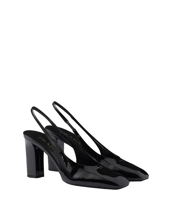 Prada Patent Leather Slingback Pumps - Black