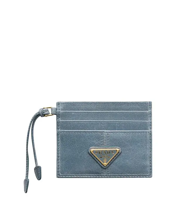 Prada Leather Card Holder - Aviator Blue