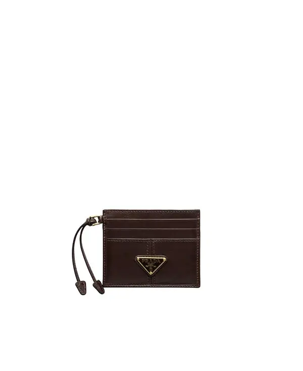 Prada Leather Card Holder - Brown
