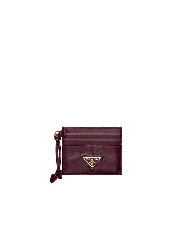 Prada Leather Card Holder - Burgundy