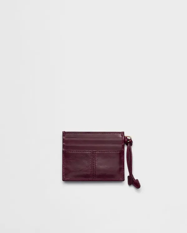 Prada Leather Card Holder - Burgundy