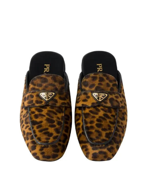 Prada Leopard-print Leather Mules - Honey