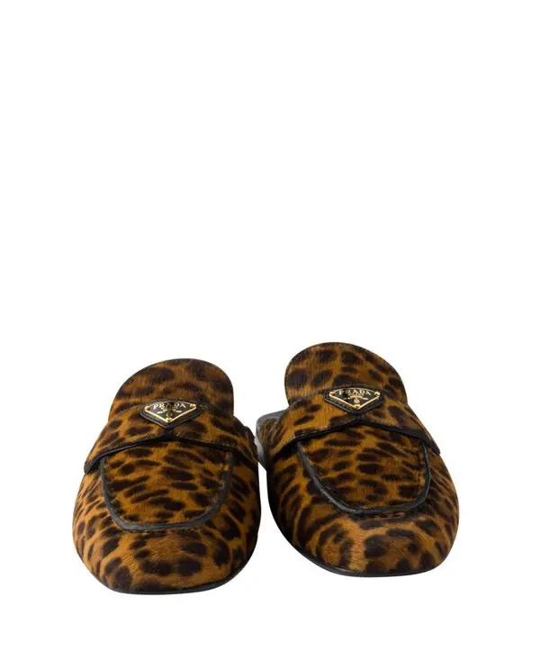 Prada Leopard-print Leather Mules - Honey