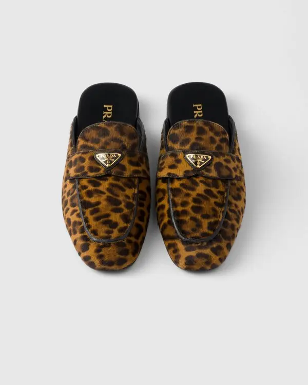 Prada Leopard-print Leather Mules - Honey