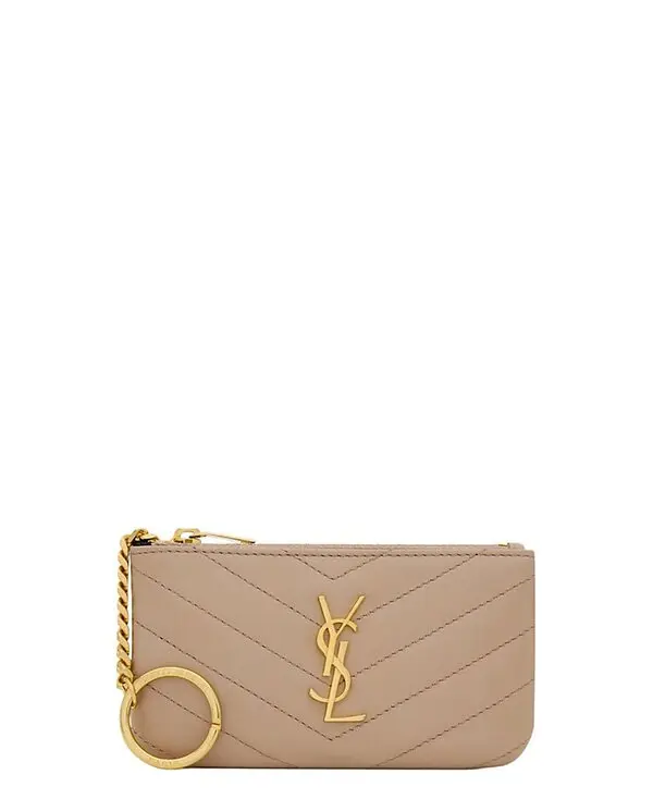 Saint Laurent Cassandre Matelasse Fragments Zipped Card Case - Dark Beige